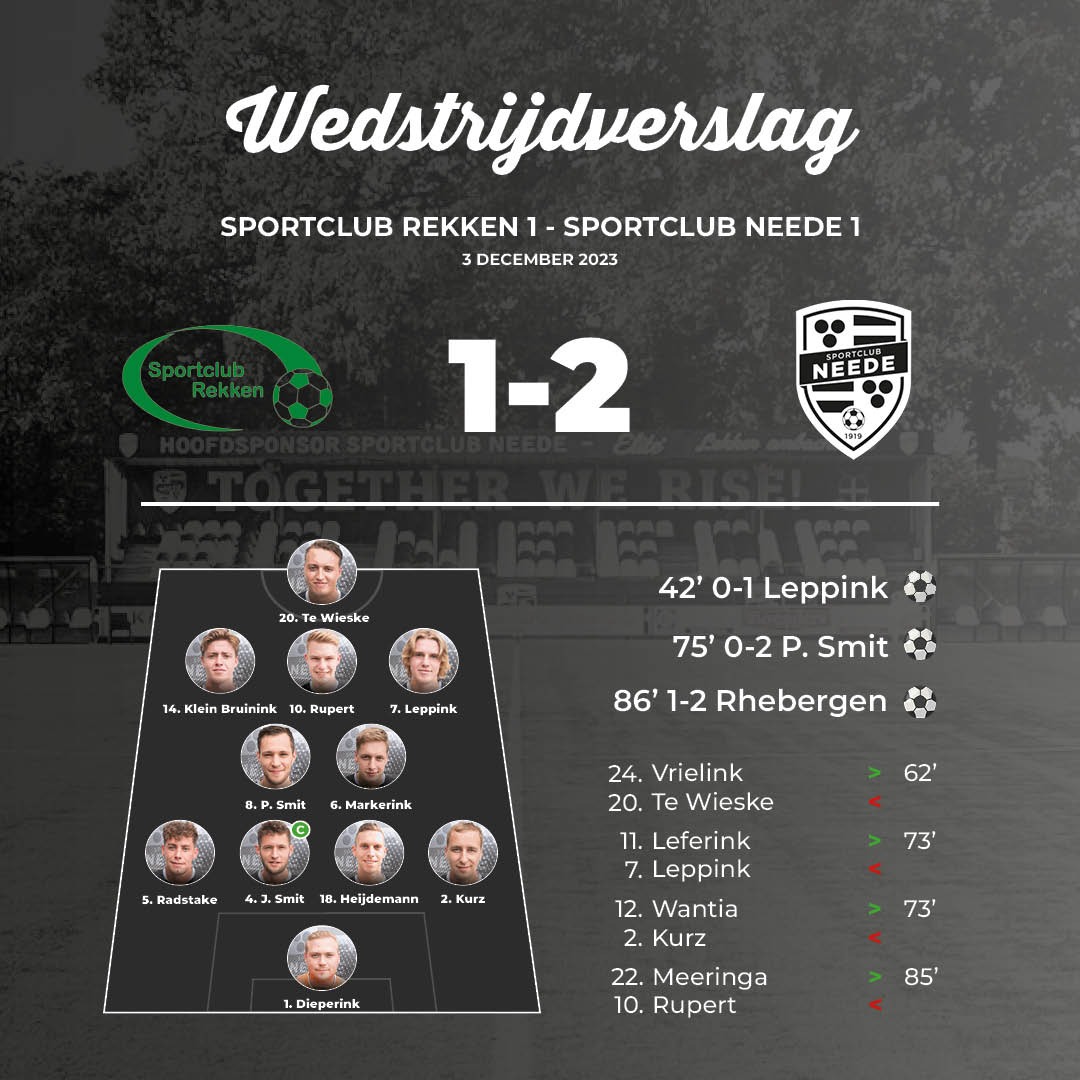 Neede stijgt naar 2e plaats na overwinning op Rekken | Sportclub Neede